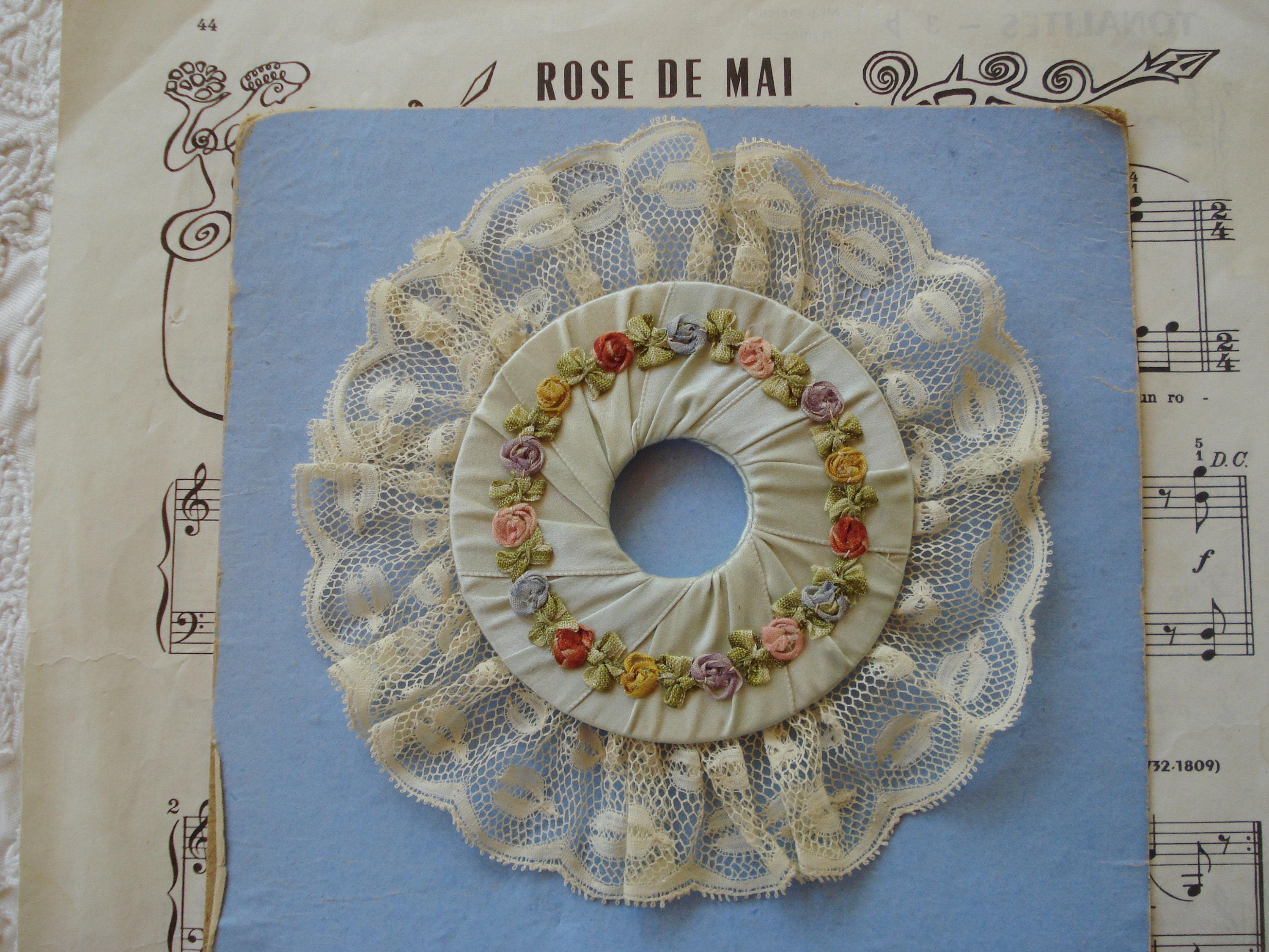 Antique French Silk Ombre Rococo Rosette Ribbonwork Floral Flowers Old ...