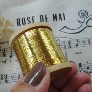 Antique French Full Spool Gold Tinsel Real Metal Metallic Flat Narrow ...