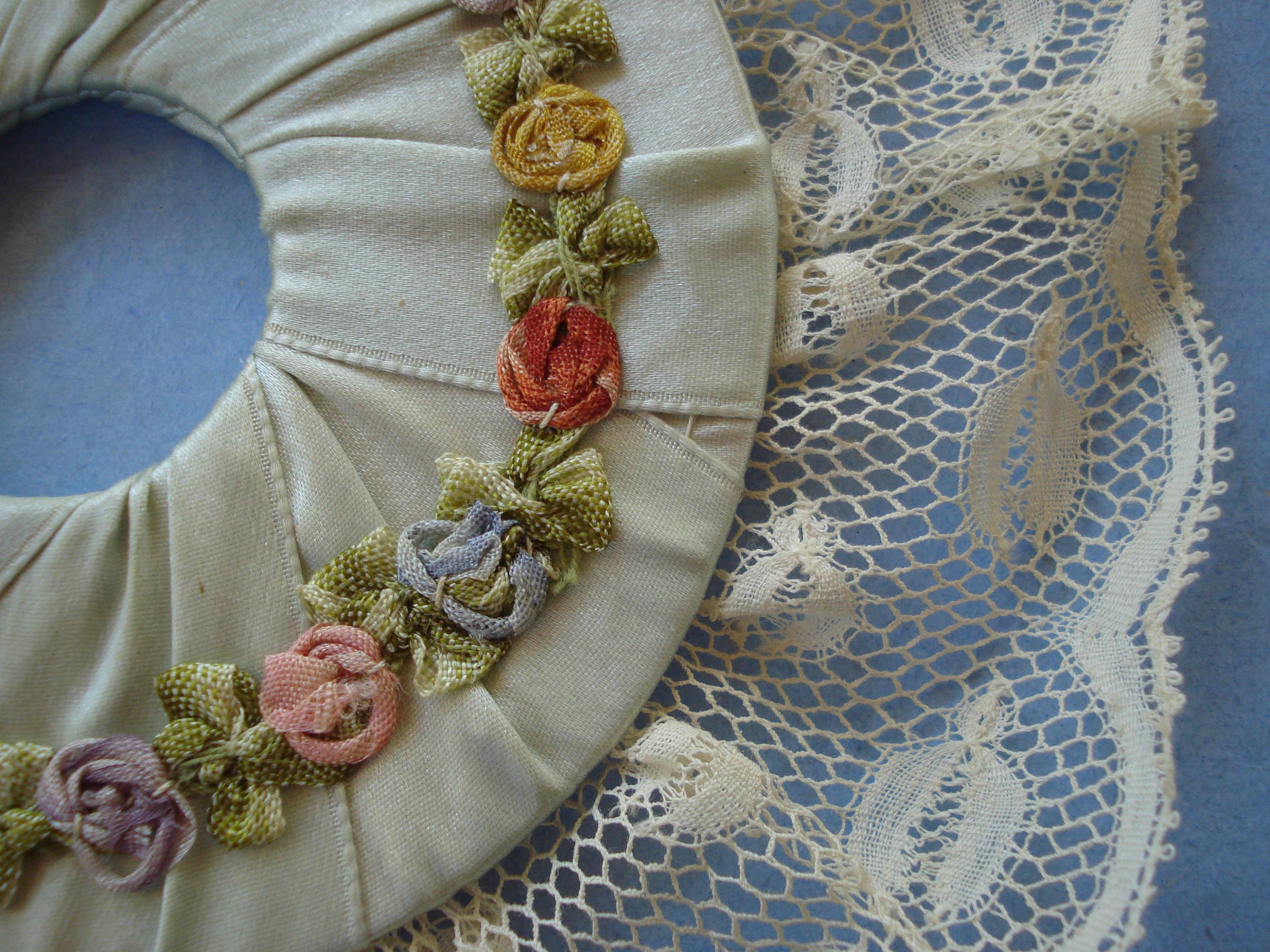 Antique French Silk Ombre Rococo Rosette Ribbonwork Floral Flowers Old ...
