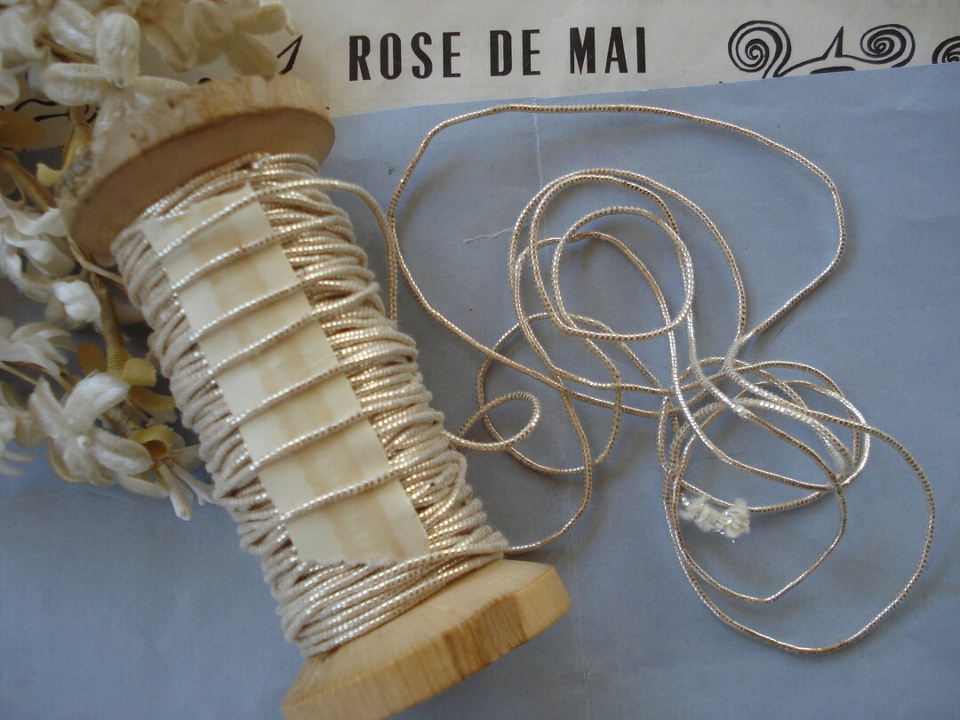3 Yards Antique French 1/16" Silver Round Metal Metallic Thread Cord ...