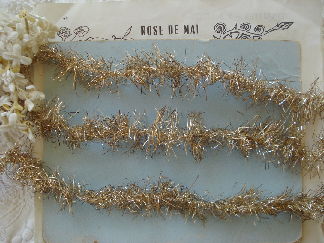 1 Yard Antique German Gold Silver Tinsel Icicle Garland Christmas Scrap ...