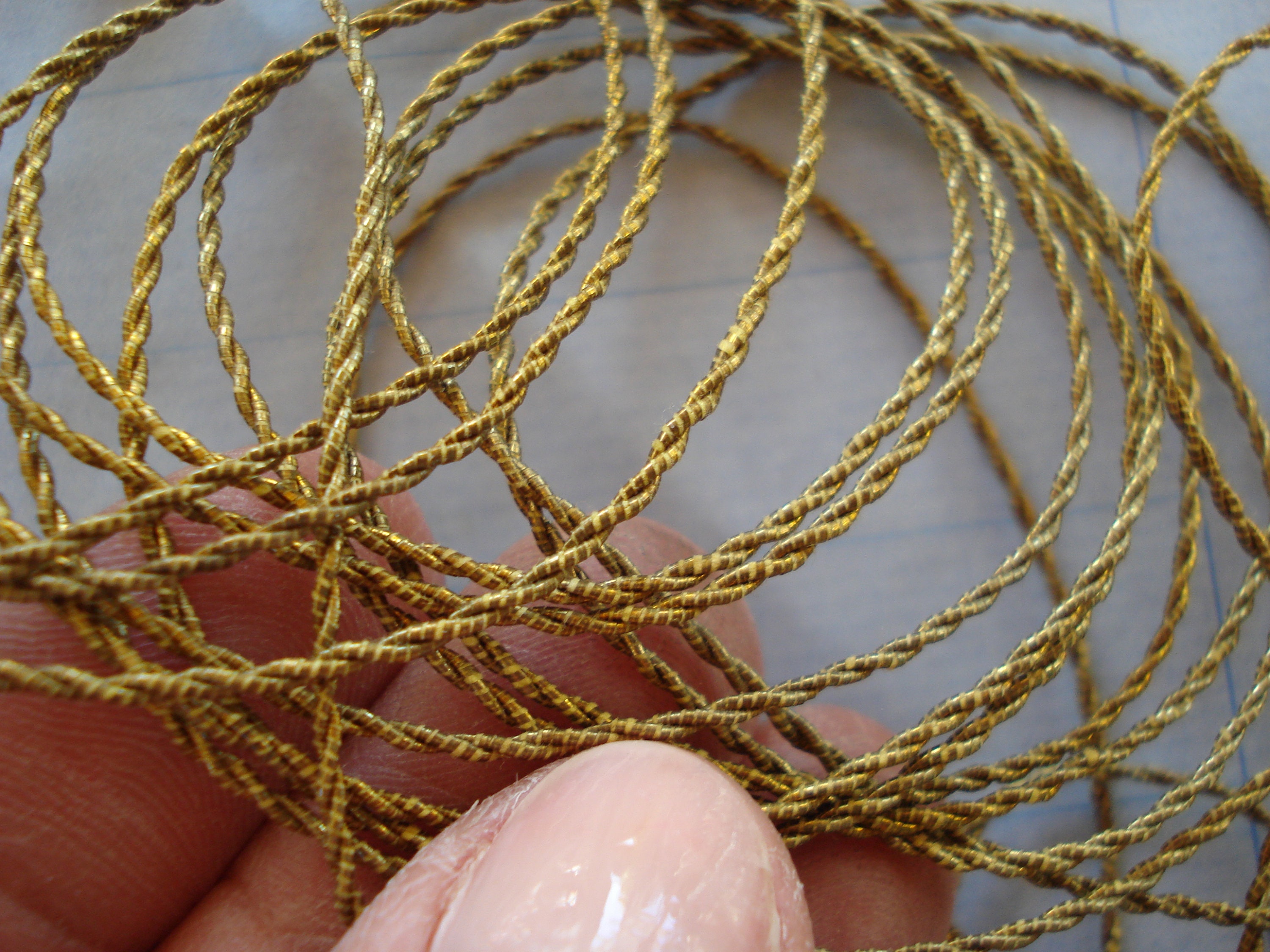3 Yd Vintage French 2-ply Tiny Antique Gold Bronze Metal Metallic Twist ...