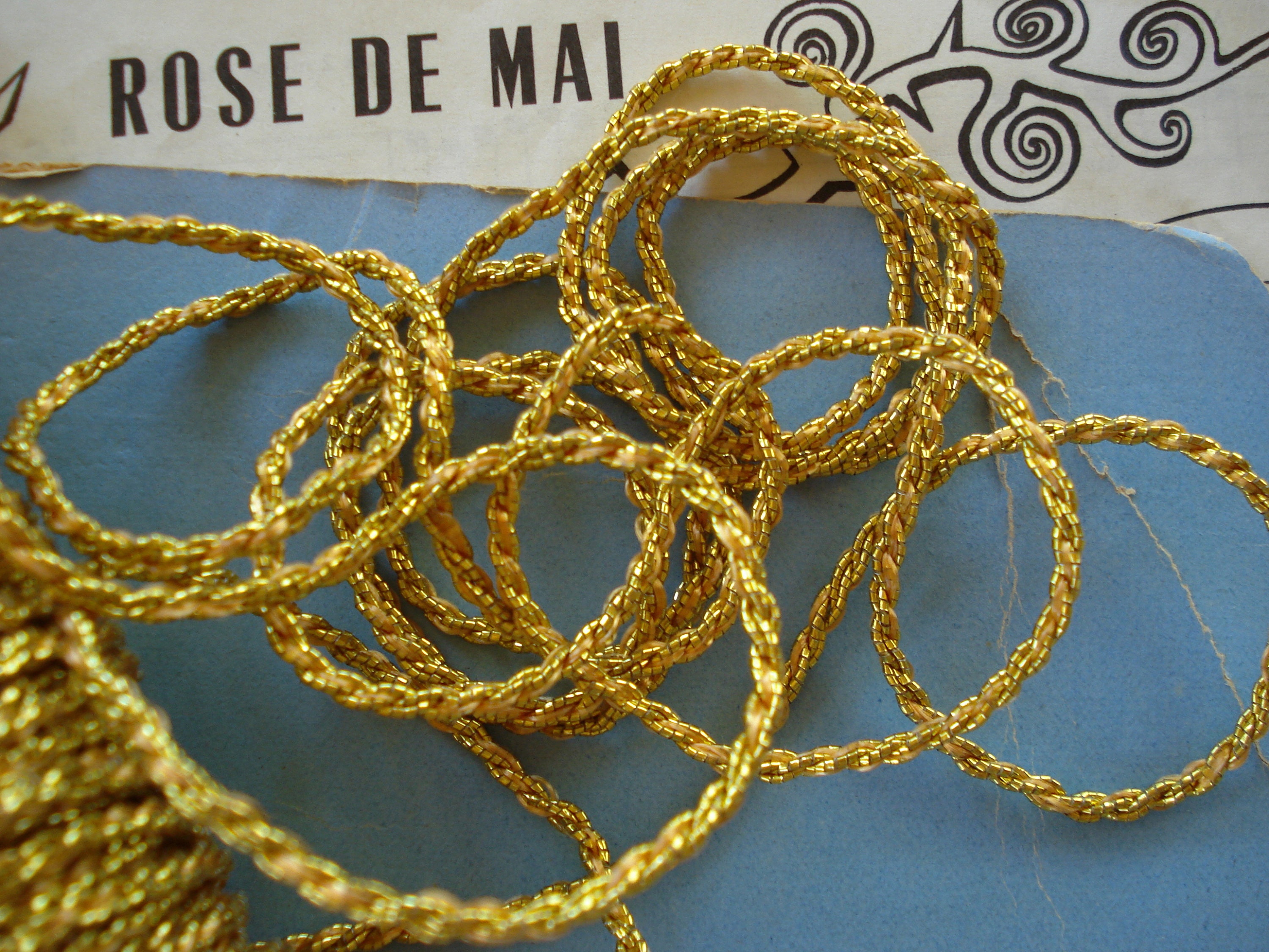 1y Vintage French 1/8" Gold Rope Twist Metallic Round Cord Thread Twine ...