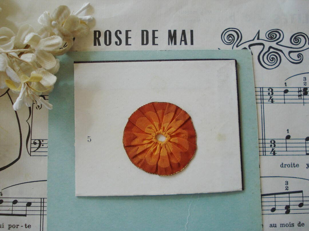 Antique French Salesman Sample Rust Orange Silk Metallic Ribbon Work ...