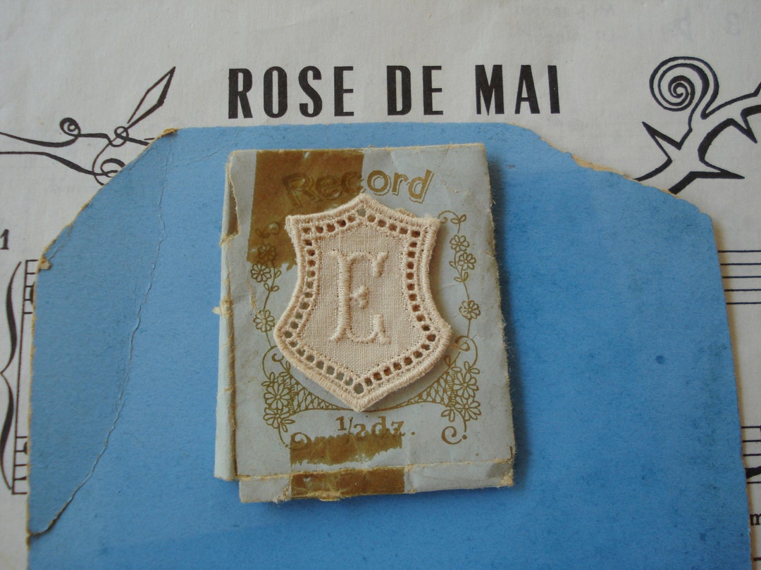 Antique French Tiny Fancy e Lace Floral Monogram Shield Cotton ...