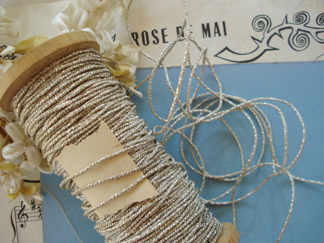 1 Yard Antique French 1/16" Thick Silver Metal Metallic Thread Cord ...