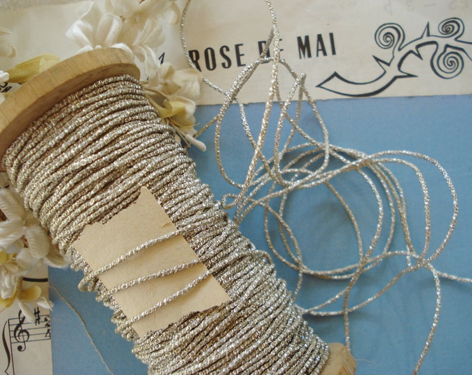1 Yard Antique French 1/16" Thick Silver Metal Metallic Thread Cord ...