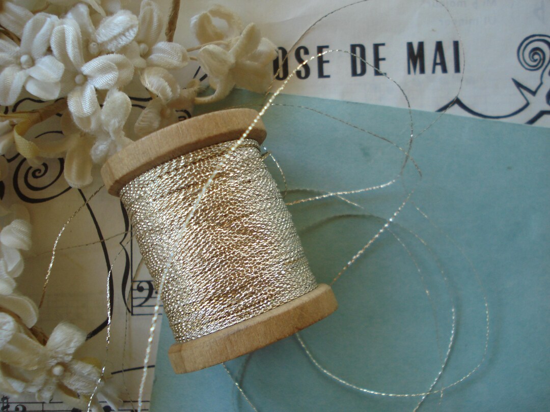 Antique French Spool 1-ply Silver Embossed Flat Metal Embroidery Thread ...