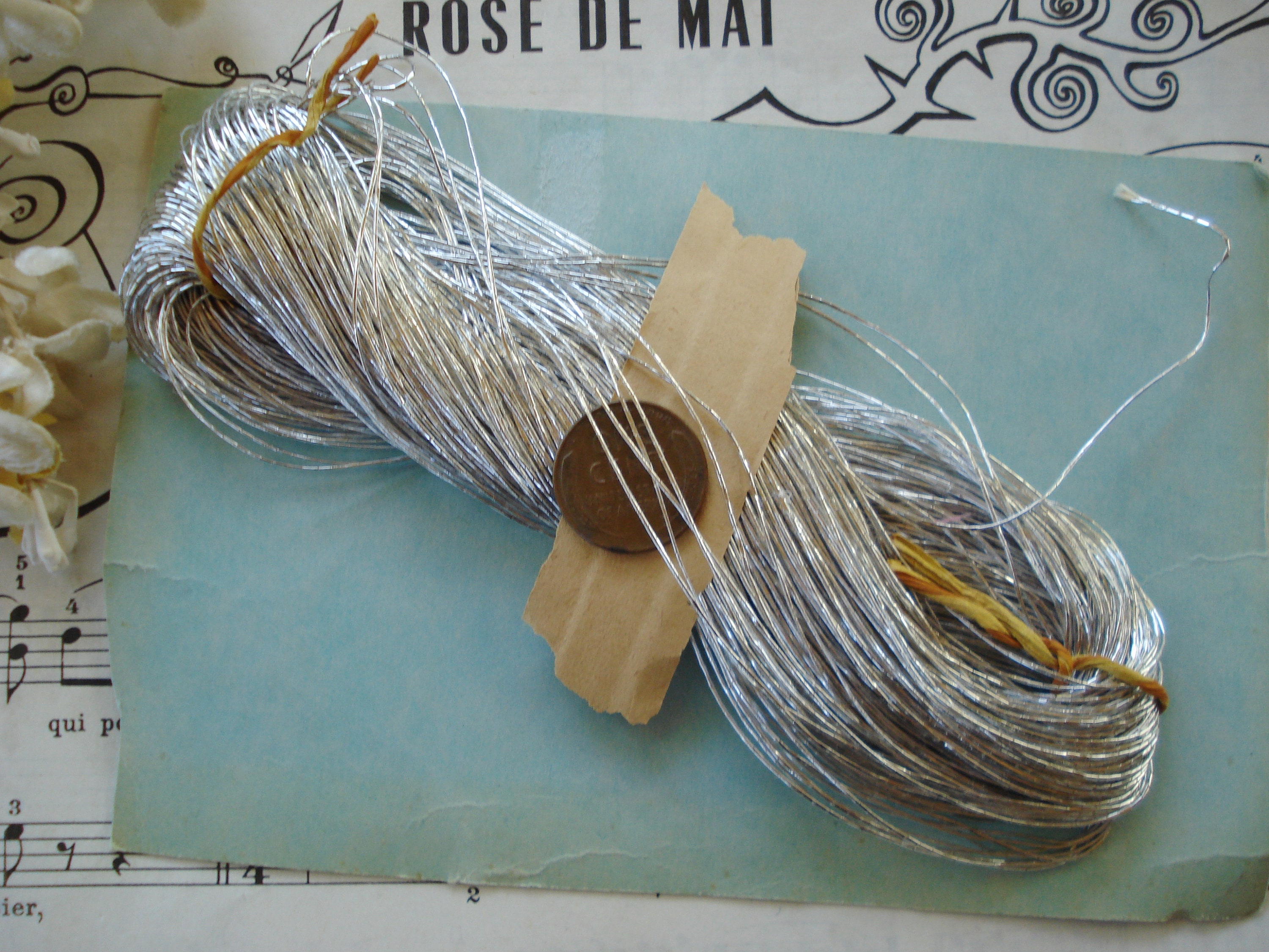 Skein Vintage 1-ply Shiny Silver Metallic Twist Embroidery Thread ...