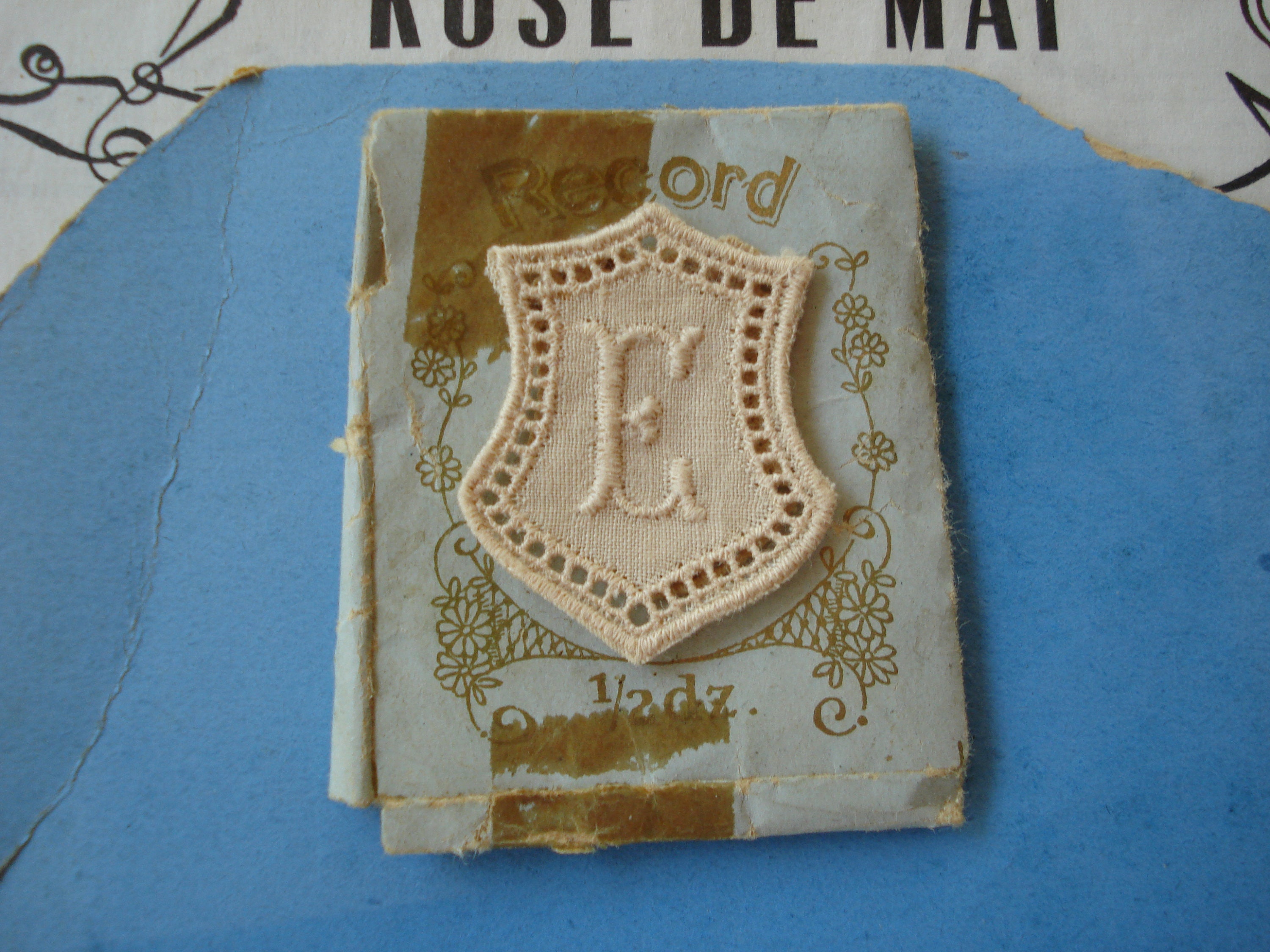 Antique French Tiny Fancy e Lace Floral Monogram Shield Cotton ...