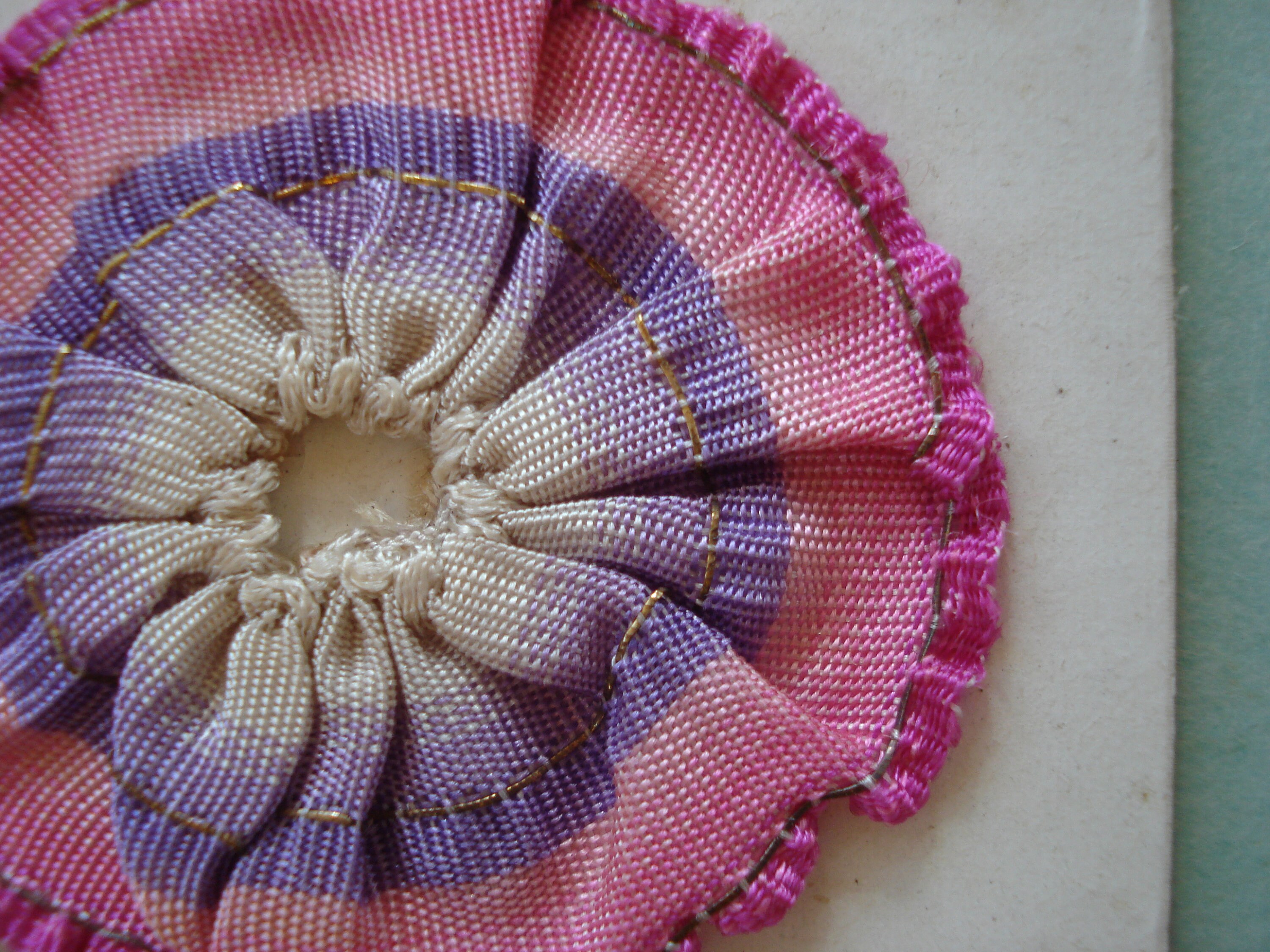 Antique French Salesman Sample Ombre Pink Purple Silk Metallic Ribbon ...