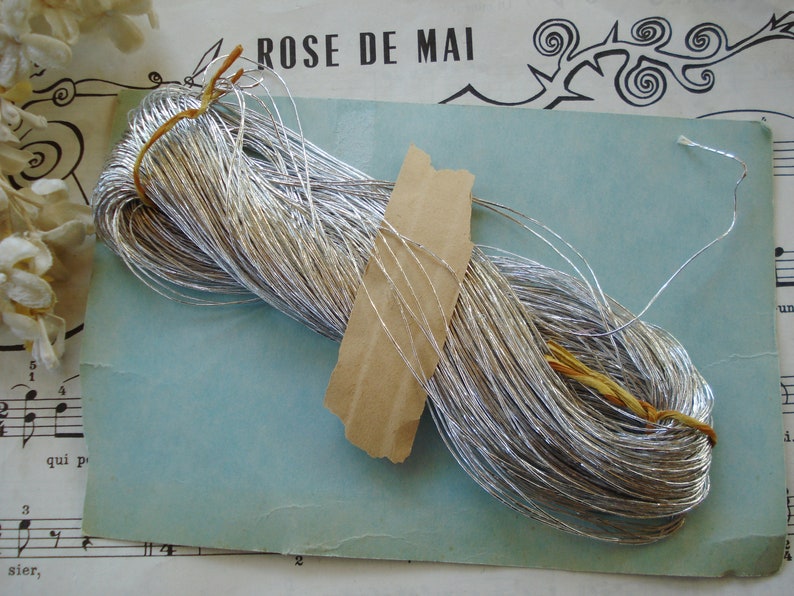 Skein Vintage 1-ply Shiny Silver Metallic Twist Embroidery Thread ...