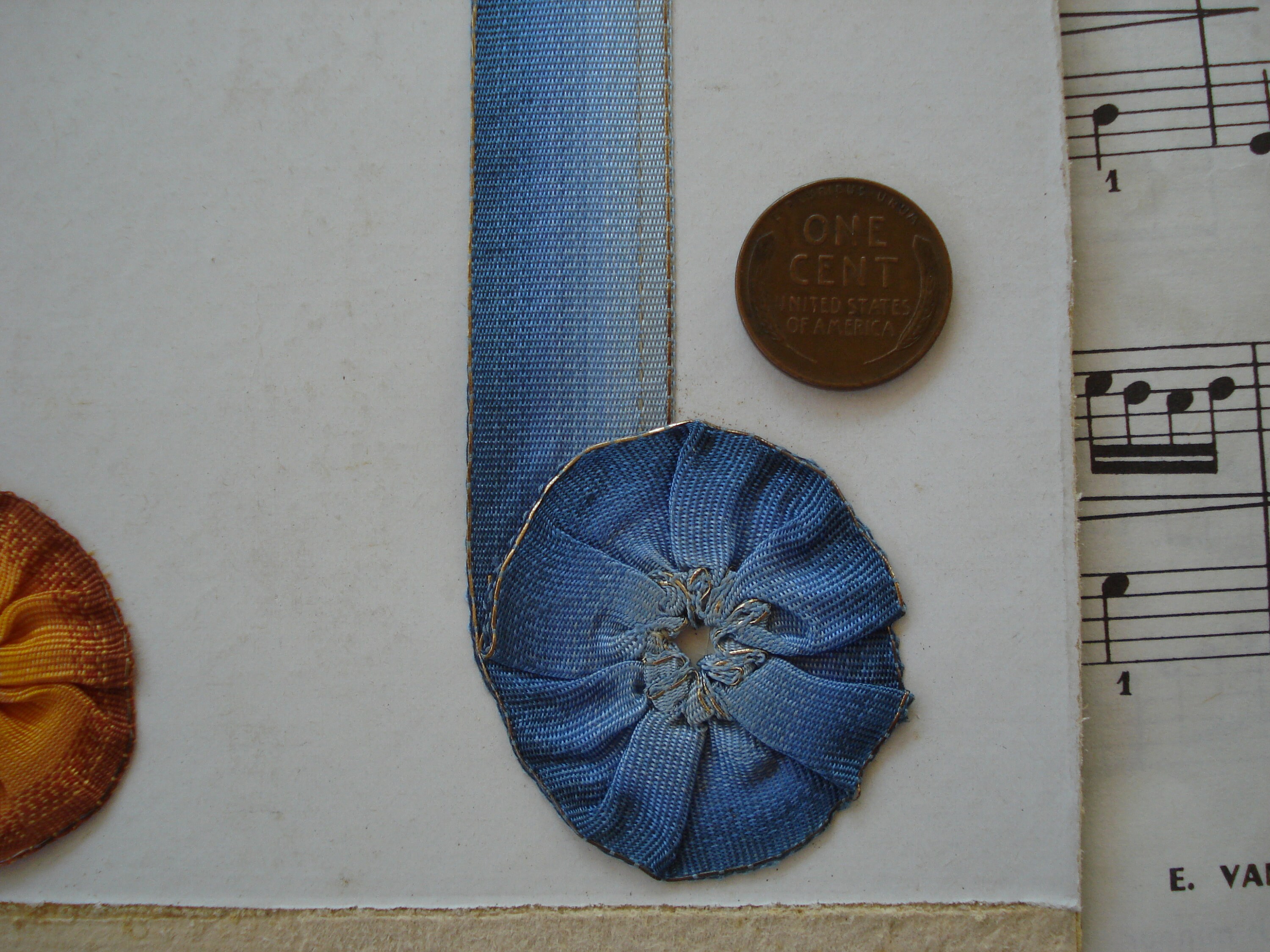 Antique French Salesman Sample Card Marigold Blue Silk Metallic Ribbon ...