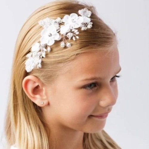 First Communion Headpiece. White Flower Headband. - Etsy