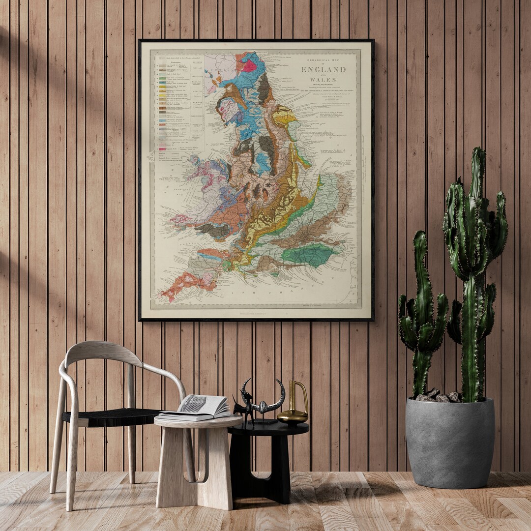 Vintage Geology Wall Art Geological Map of England and Wales Lithograph ...