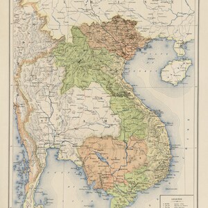 1928 Vintage Map of Indochina , Old Indochina Map, Old Map, Map of ...