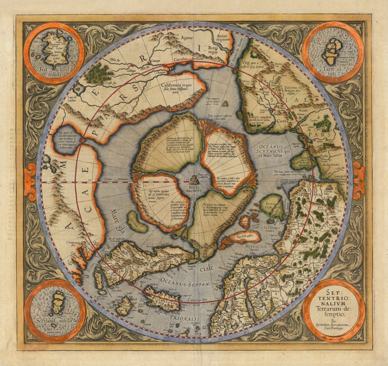 Gerard Mercator Arctic Map Print: 1595 Vintage Wall Decor - Etsy
