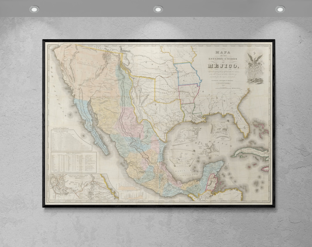 1847 Old Rare Map of the Mexican-american War Huge Map, Antique Decor ...