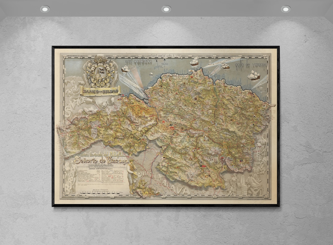 Rare Old Map of Bilbao Spain 1940 Large Map, Antique Map, Reproduction ...