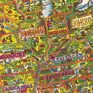 1975 Cartoon Old Map of the United States Reproduction, Large Map, Fine ...