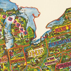 1975 Cartoon Old Map of the United States Reproduction, Large Map, Fine ...
