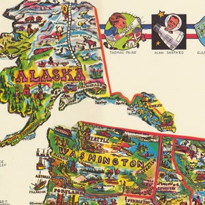 1975 Cartoon Old Map of the United States Reproduction, Large Map, Fine ...