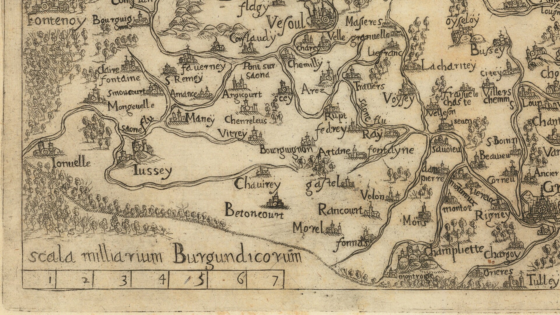 1596 Early Rare Map of Eastern France Franche-Conte Burgundiae ...