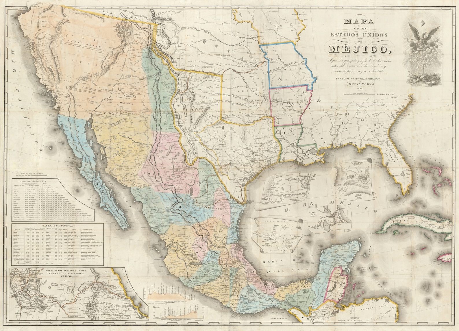1847 Old Rare Map of the Mexican-american War Huge Map, Antique Decor ...