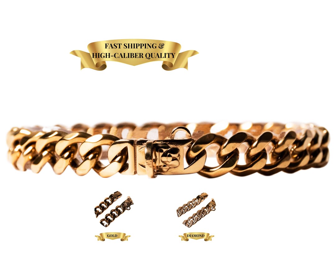 Custom 19mm Gold Dog Collarcurb Link or Diamond Chain for Medium ...