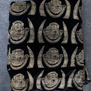 Red Isi Agu Velvet Fabric, Royal African Black and Gold Velvet Isi Agu ...