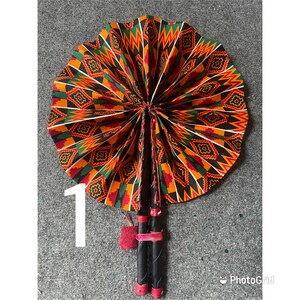 African Fabric Hand Fan With Leather Handle, Decorative Fan Made With ...