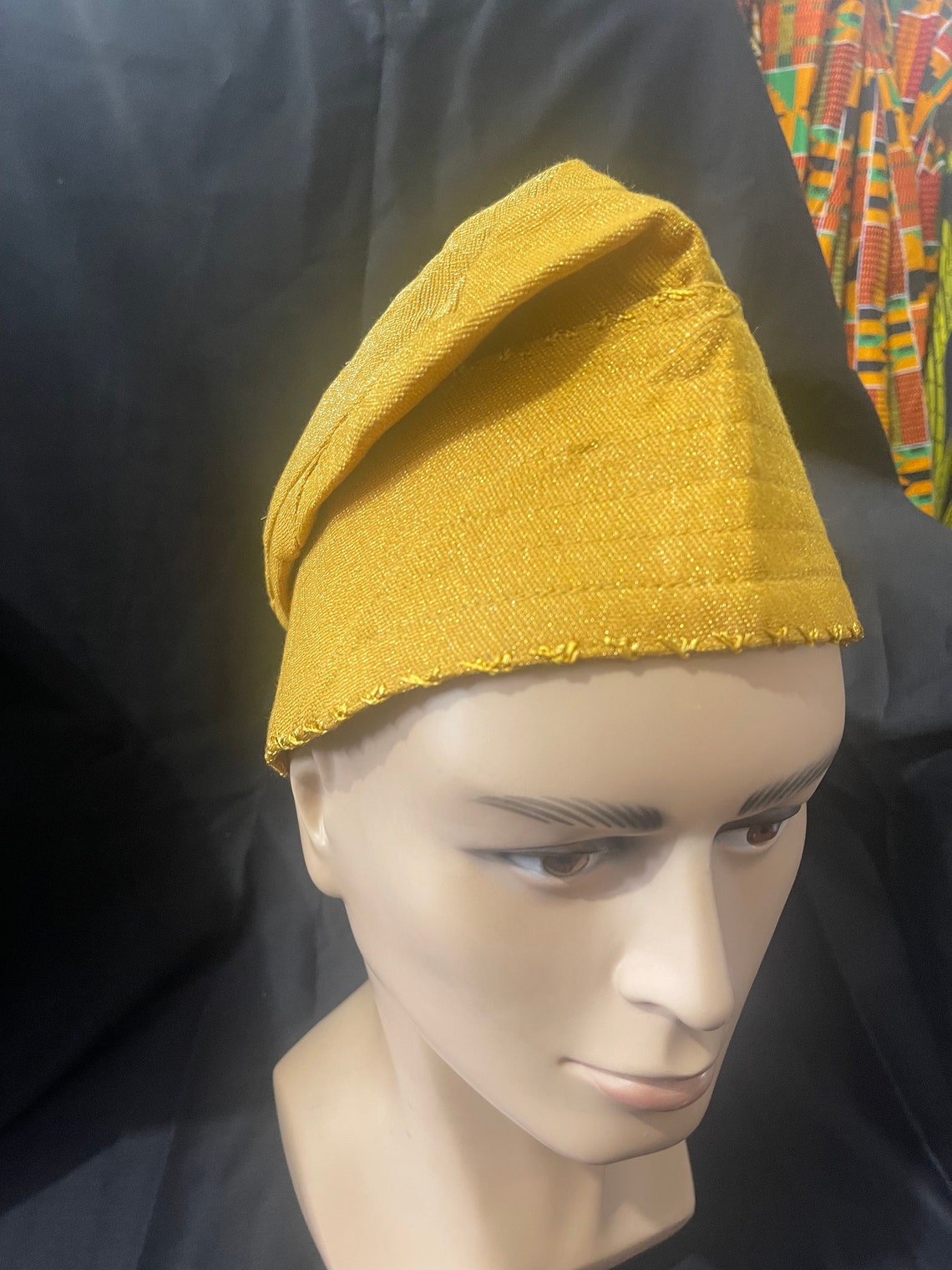 Aso-oke Gold Men's Hat, African Men's Wedding Hat, Men's All Parties ...