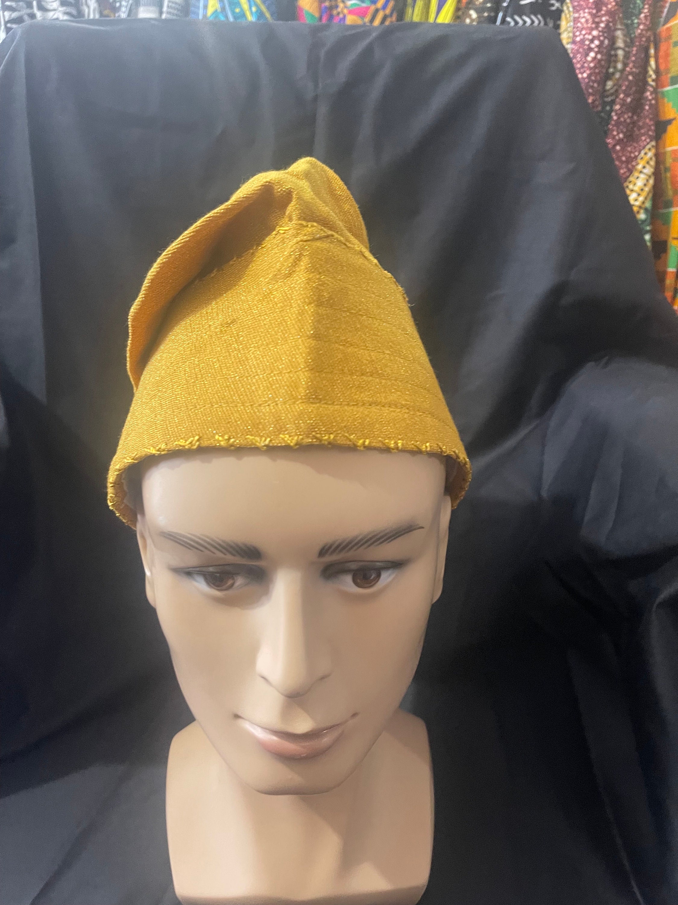 Aso-oke Gold Men's Hat, African Men's Wedding Hat, Men's All Parties ...