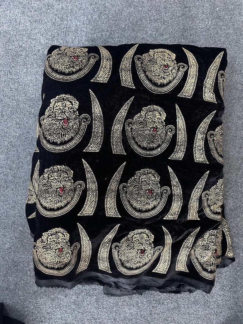 Black Isi Agu Velvet Fabric, Royal African Black and Gold Velvet Isi ...