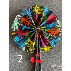African Fabric Hand Fan With Leather Handle, Decorative Fan Made With ...