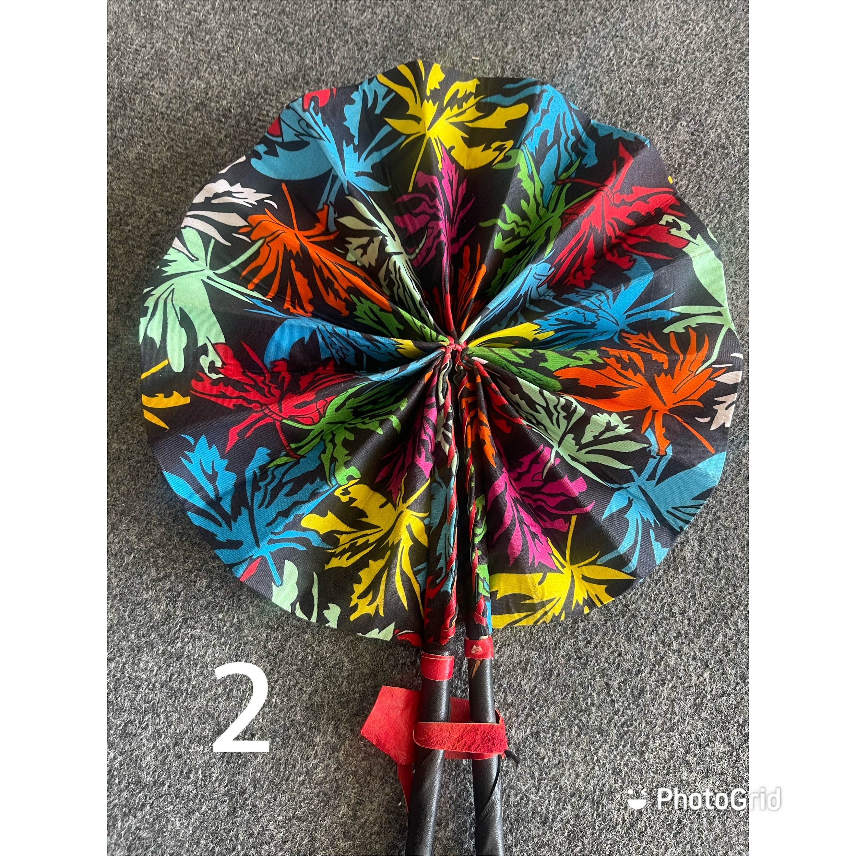 African Fabric Hand Fan With Leather Handle, Decorative Fan Made With ...