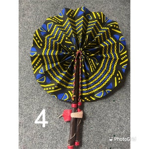 African Fabric Hand Fan With Leather Handle, Decorative Fan Made With ...