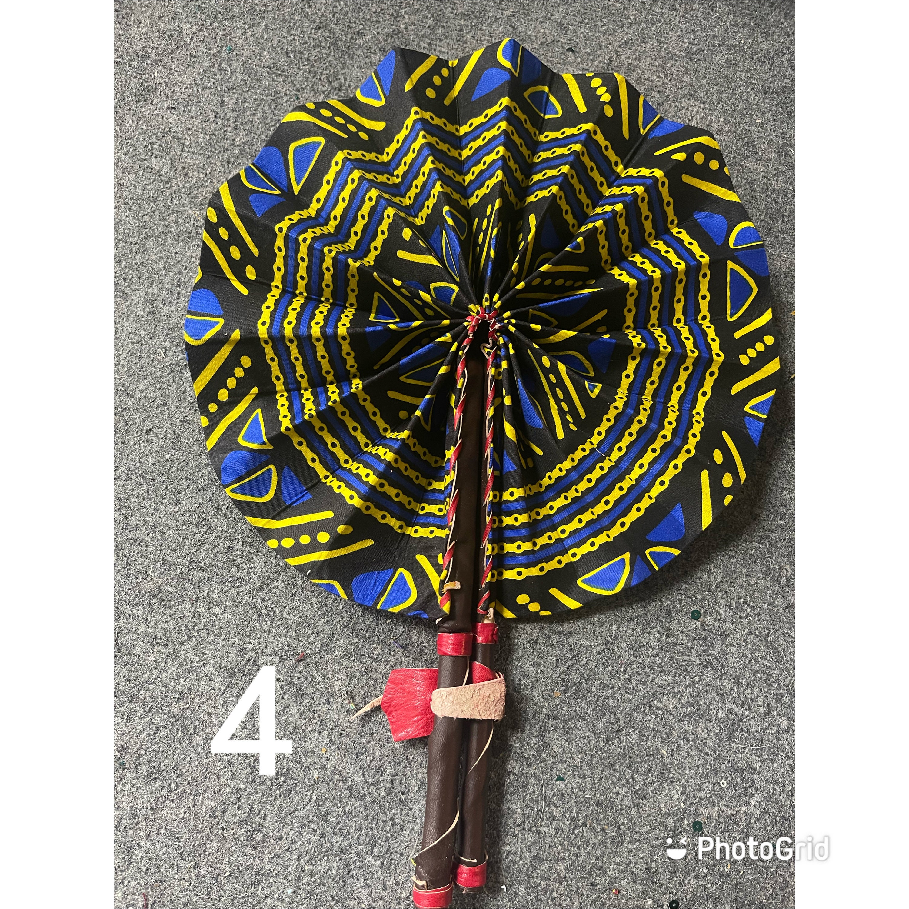 African Fabric Hand Fan With Leather Handle, Decorative Fan Made With ...