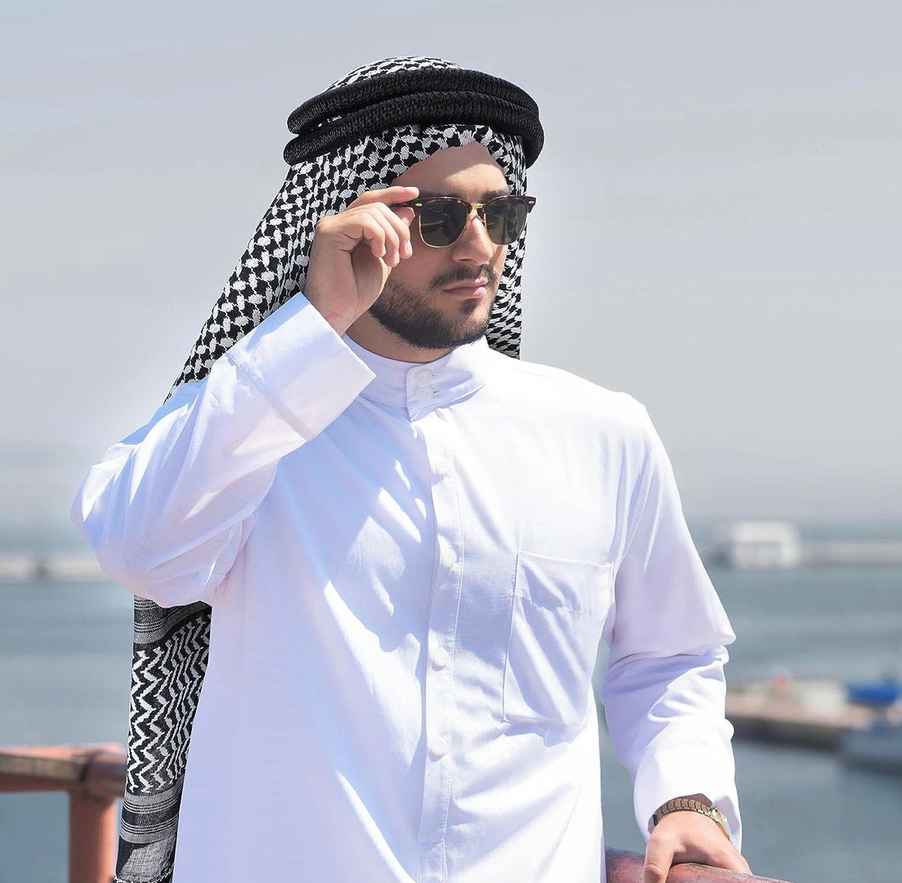 Men's Large Arab Shemagh Headscarf Muslim Headcover Shawl Keffiyeh ...