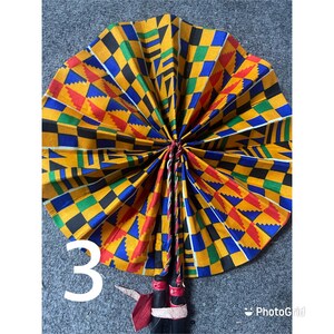 African Fabric Hand Fan With Leather Handle, Decorative Fan Made With ...