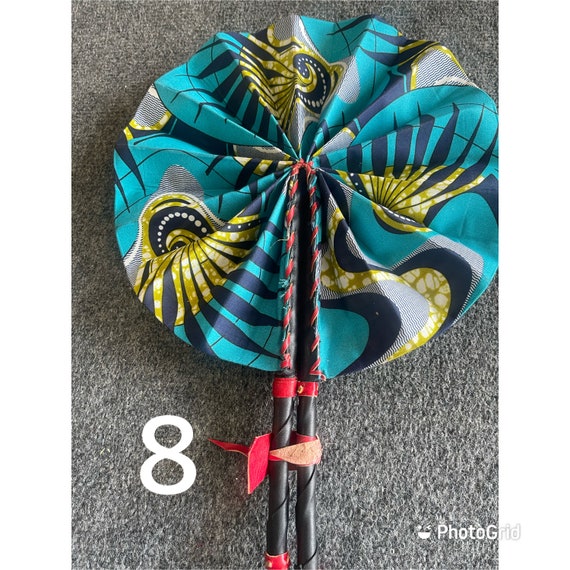 African Fabric Hand Fan With Leather Handle Decorative Fan Made With Ankara Fabrics Colorful Hand Fans Folding Fan From Africa Etsy Ireland