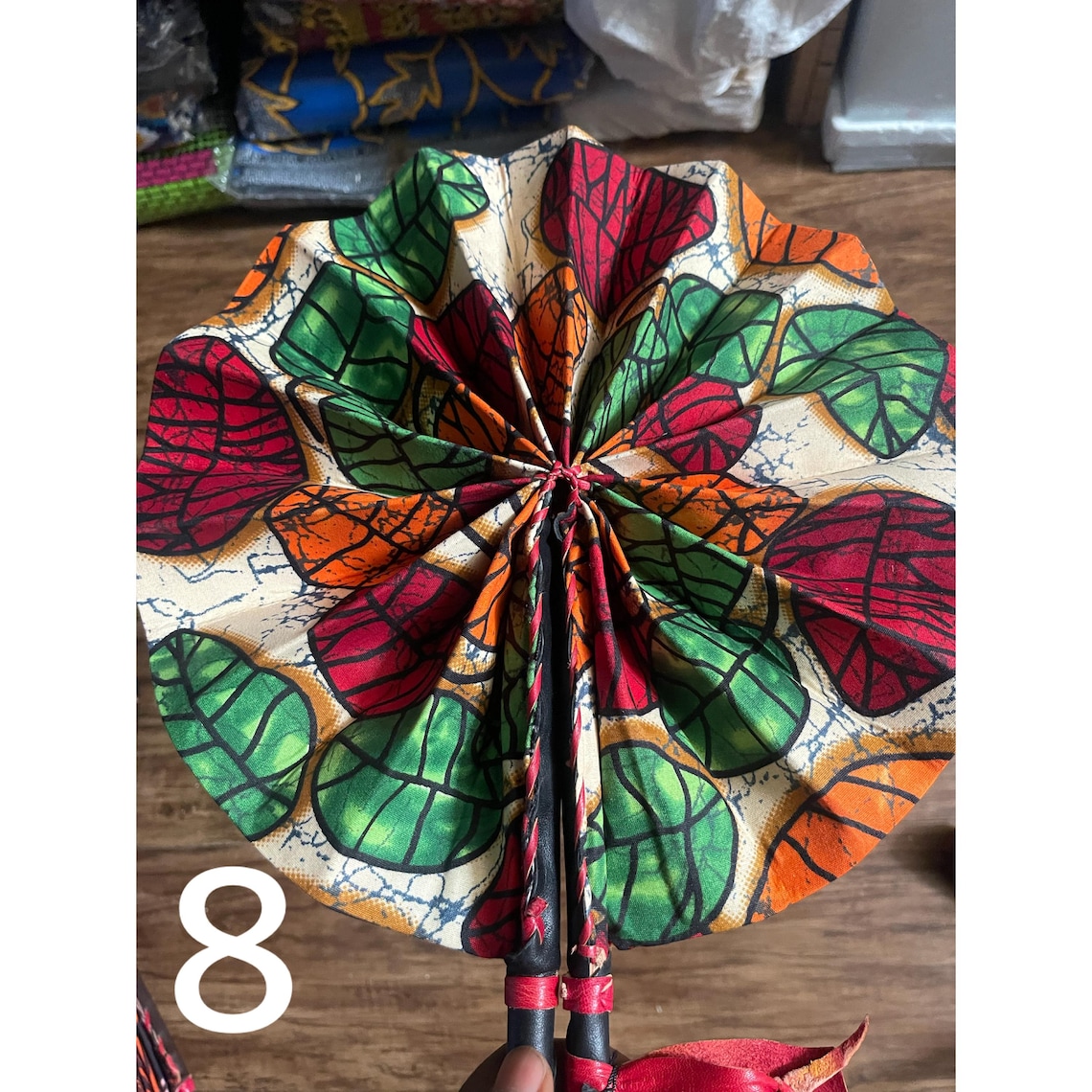 African Fabric Hand Fan With Leather Handle, Decorative Fan Made With ...