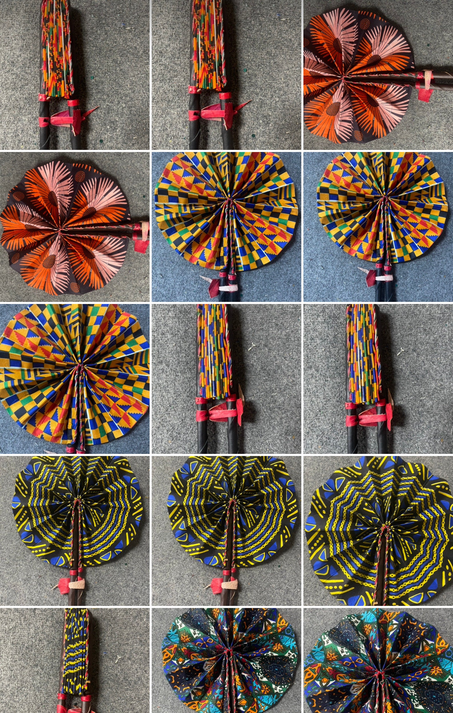 African Fabric Hand Fan With Leather Handle, Decorative Fan Made With ...