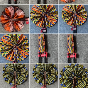 African Fabric Hand Fan With Leather Handle, Decorative Fan Made With ...