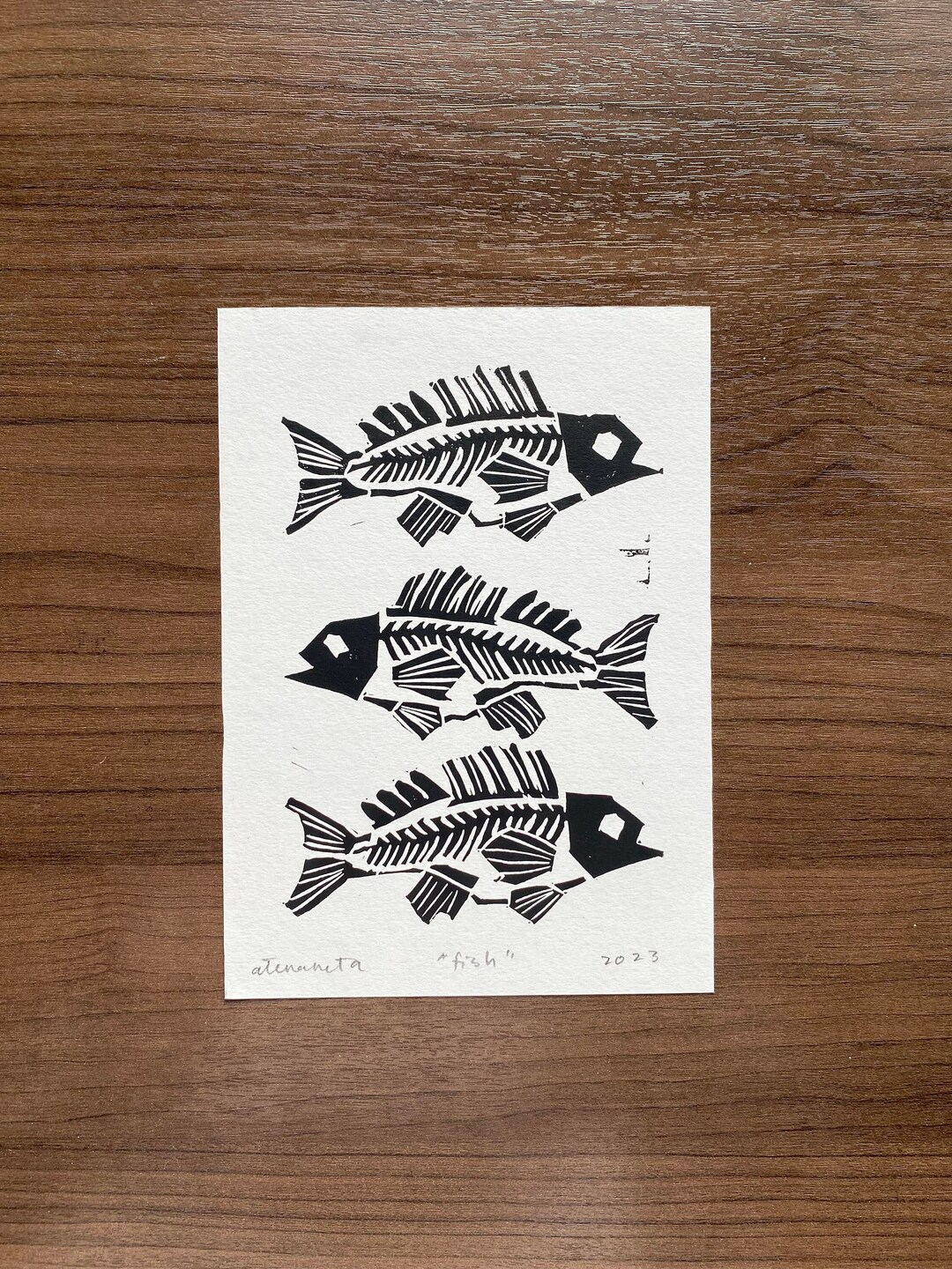 Fish Bones Linoprint. Original Blockprint Artwork. Witchcraft Wall ...