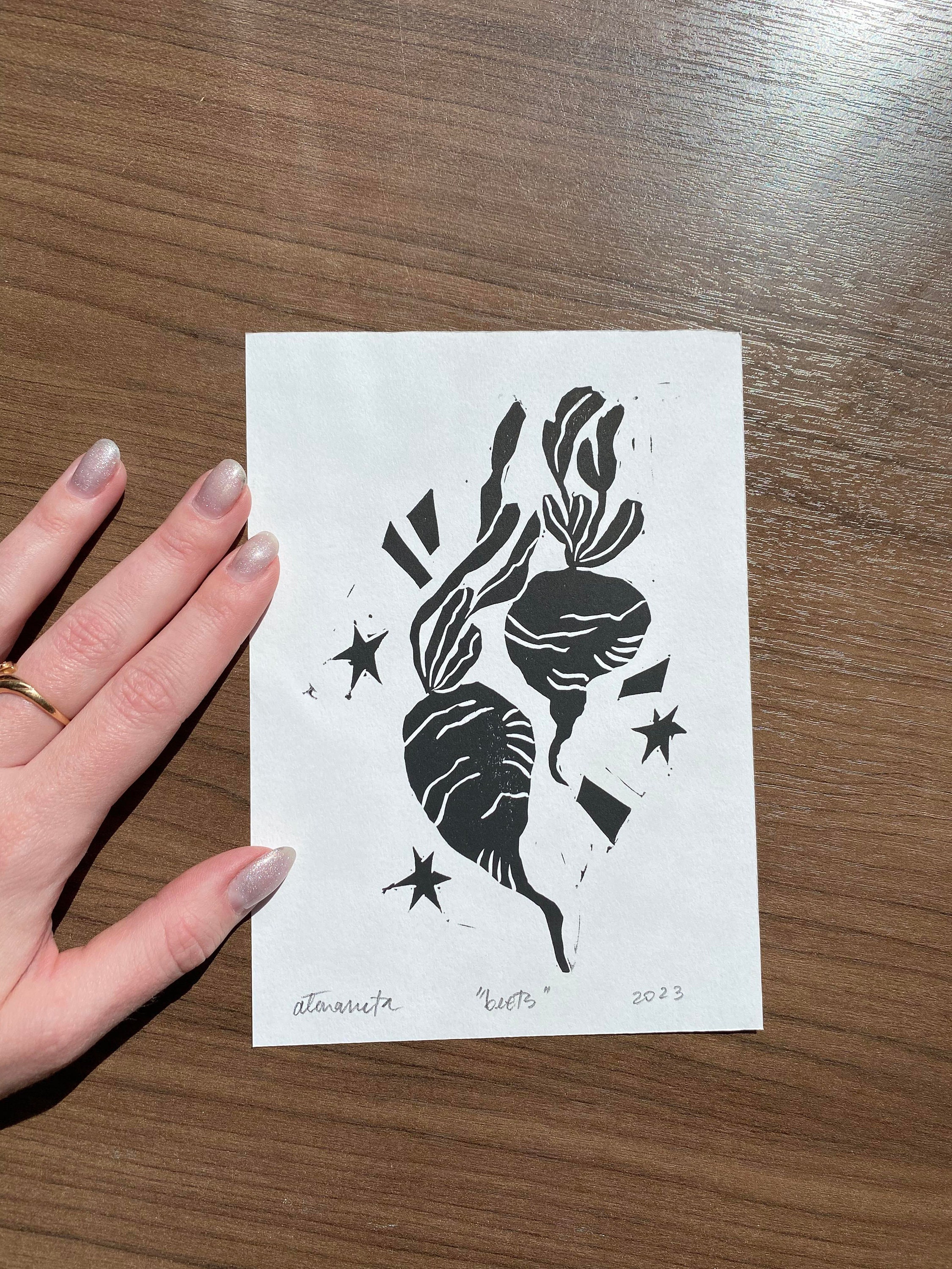 Beet Root Linoprint Handmade Botanical Painting Handprinted - Etsy Canada