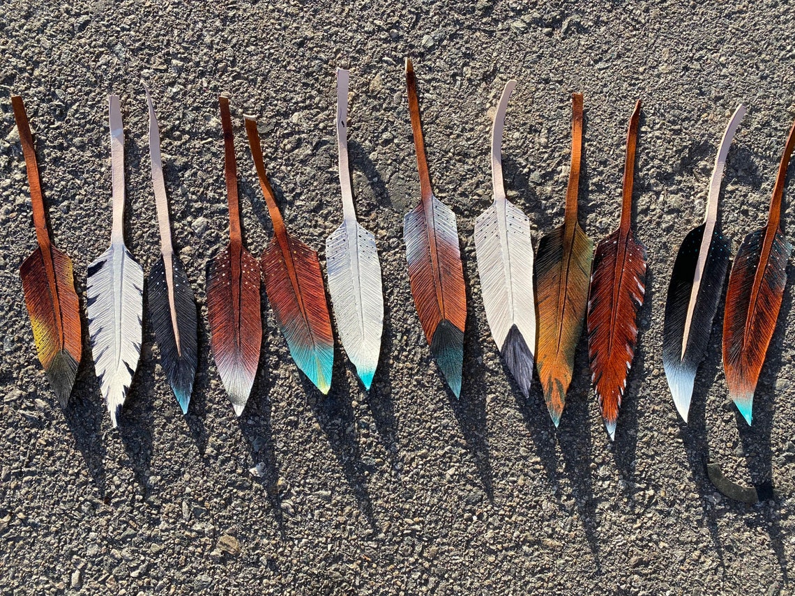Hand Tooled Leather Feather Keychain - Etsy