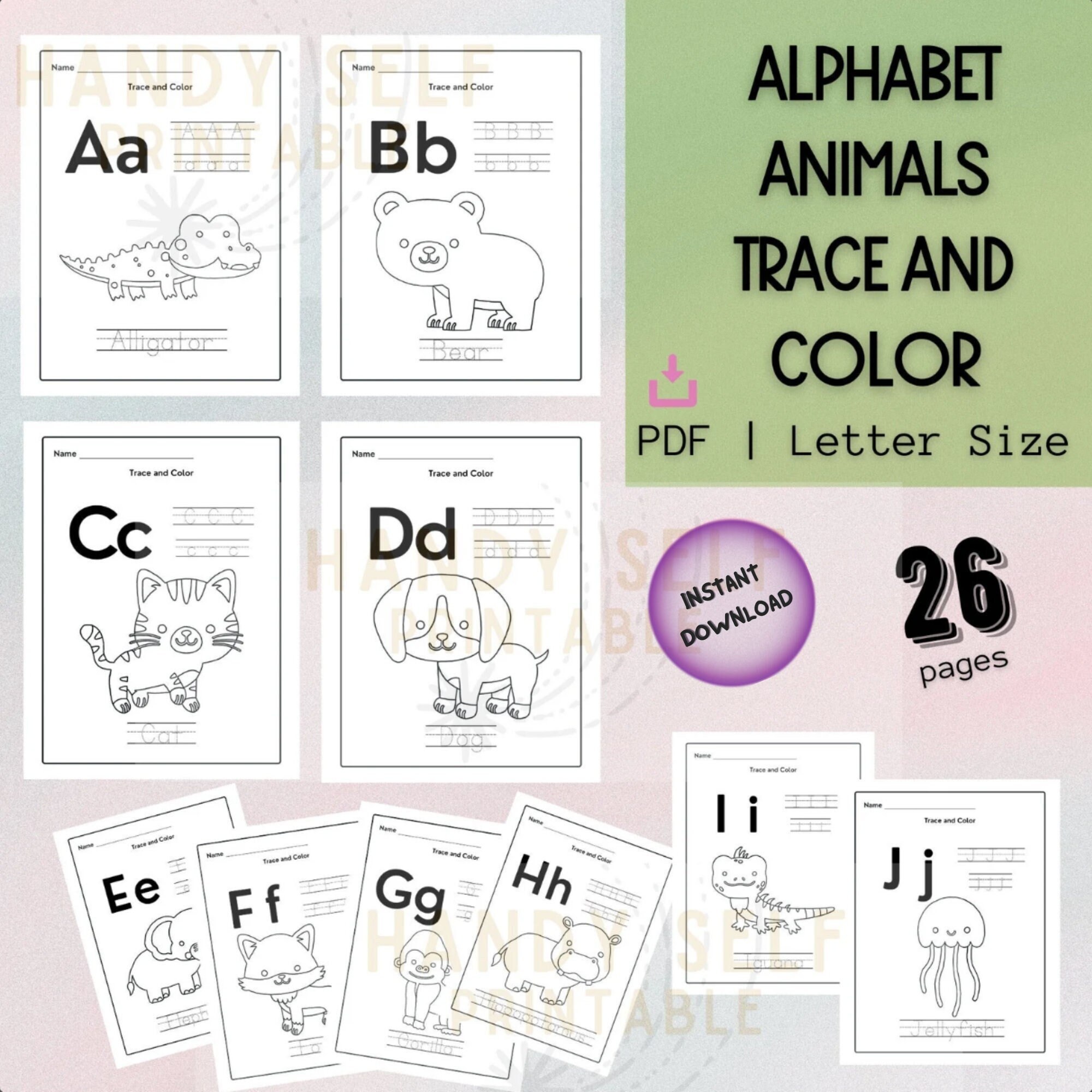 Alphabet Animals A to Z for Preschool and Kindergarten, Trace and Color ...