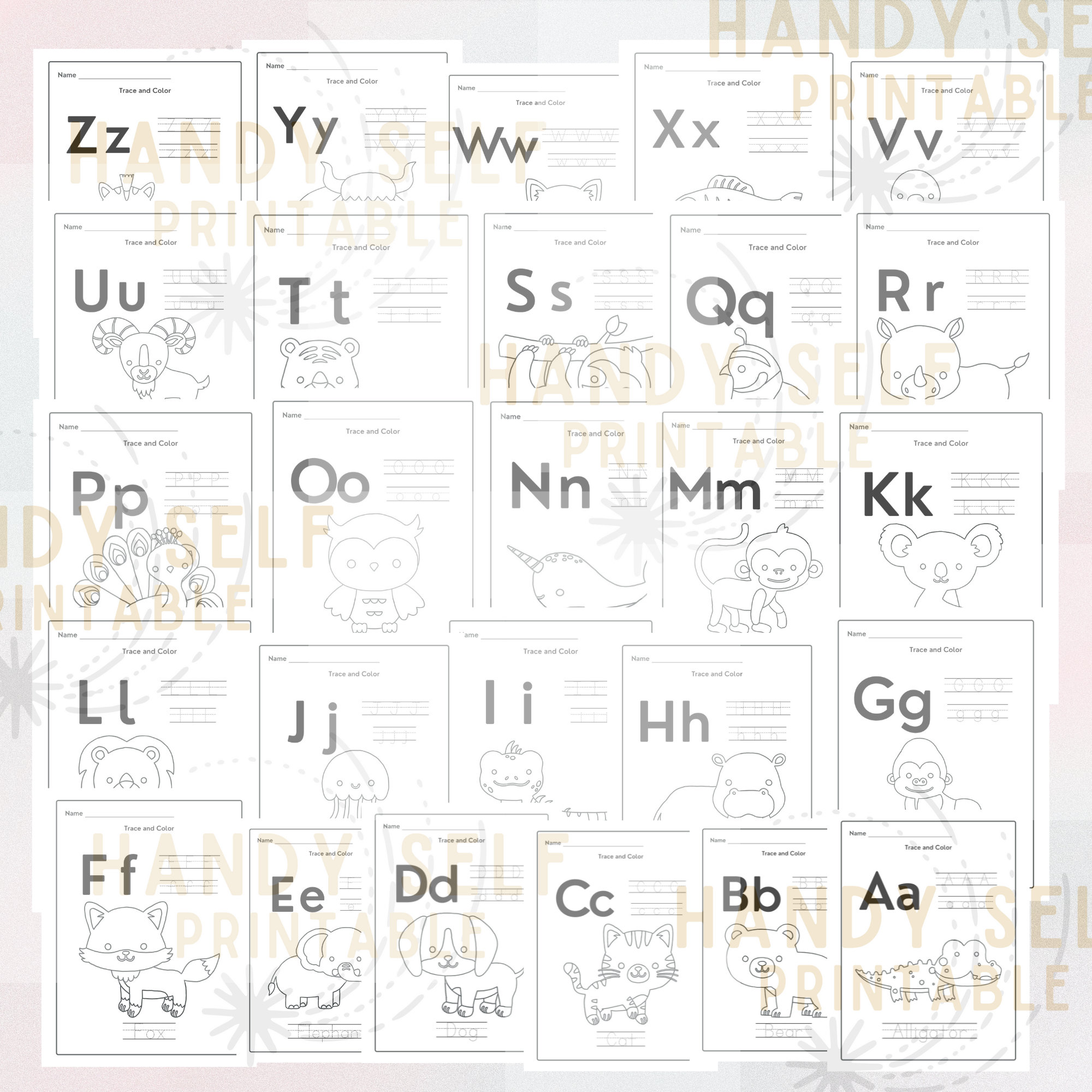 Alphabet Animals A to Z for Preschool and Kindergarten, Trace and Color ...