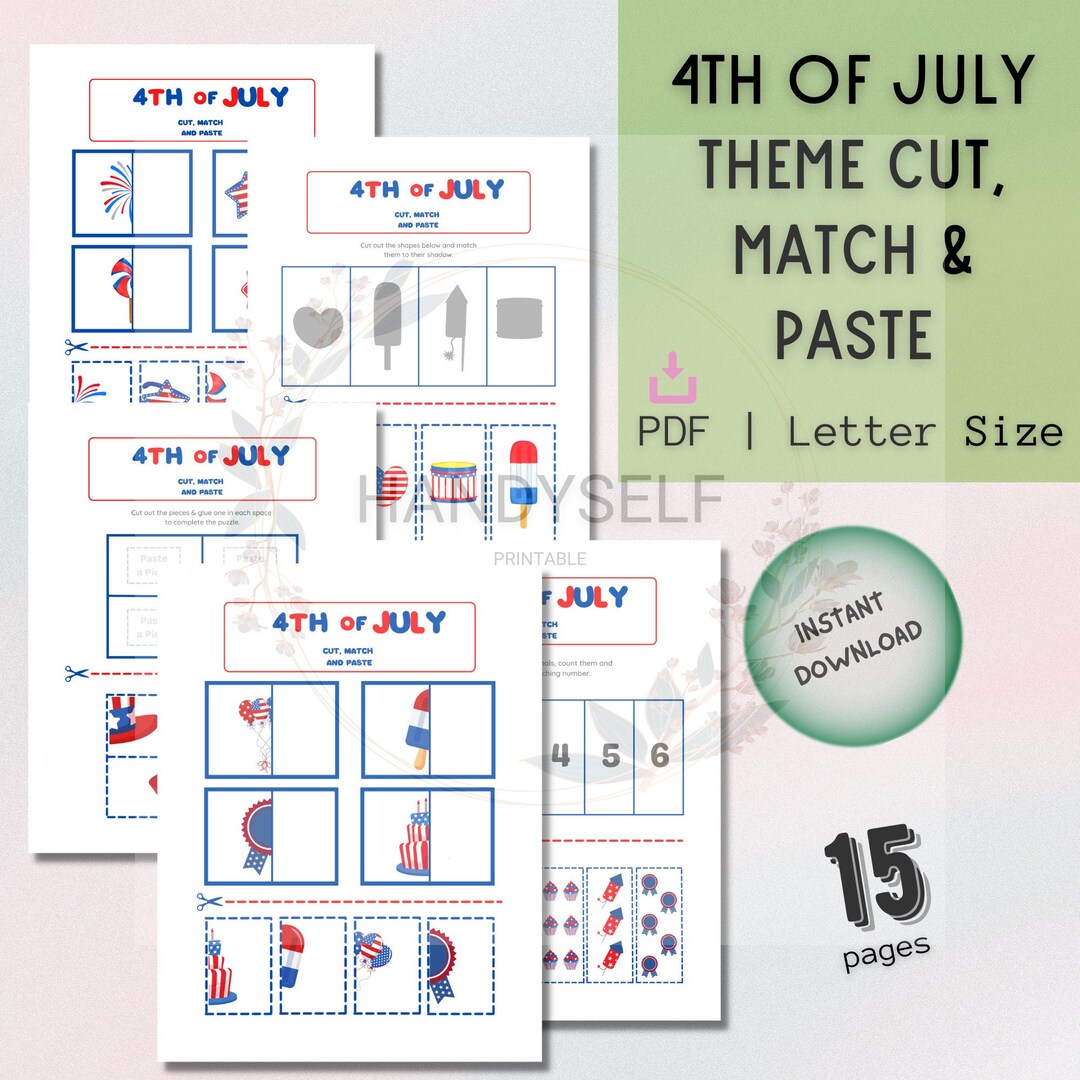 4th of July Cut Match and Paste Activities for Kids Scissor - Etsy